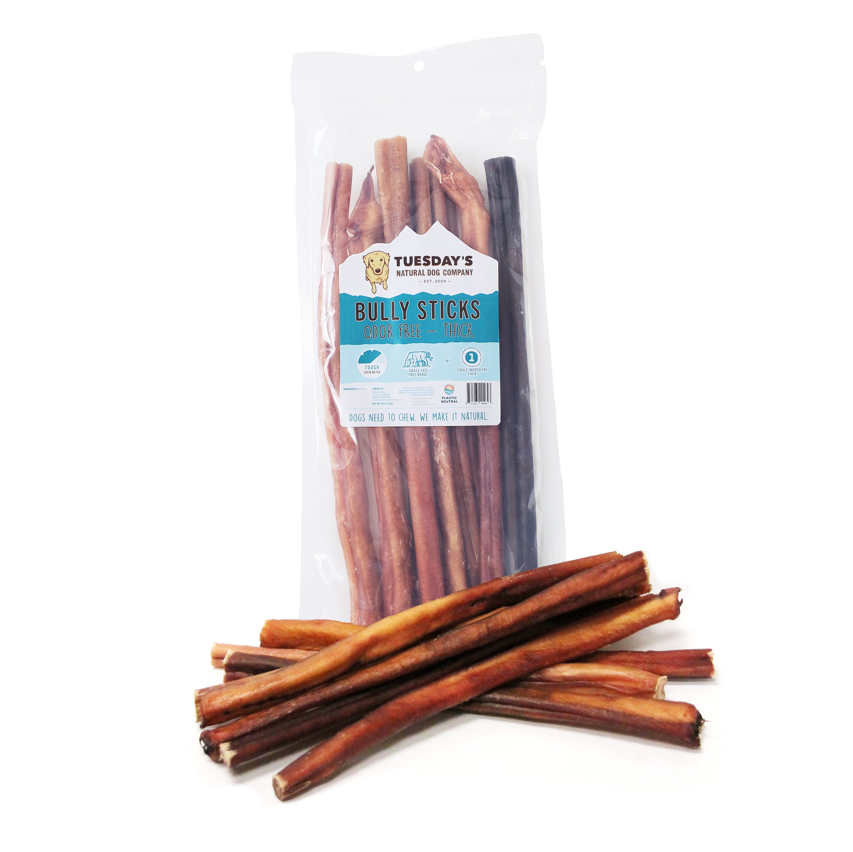 12" Thick Bully Stick Odor Free - 16 oz — WHOLESALE - Tuesday's Natural ...