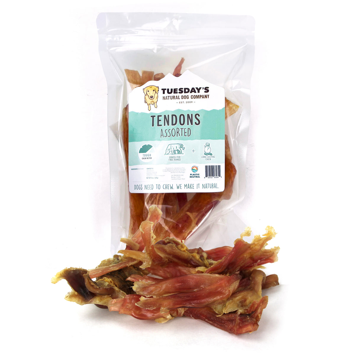 Assorted Beef Tendons - 8 oz — WHOLESALE - Tuesday's Natural Dog Company