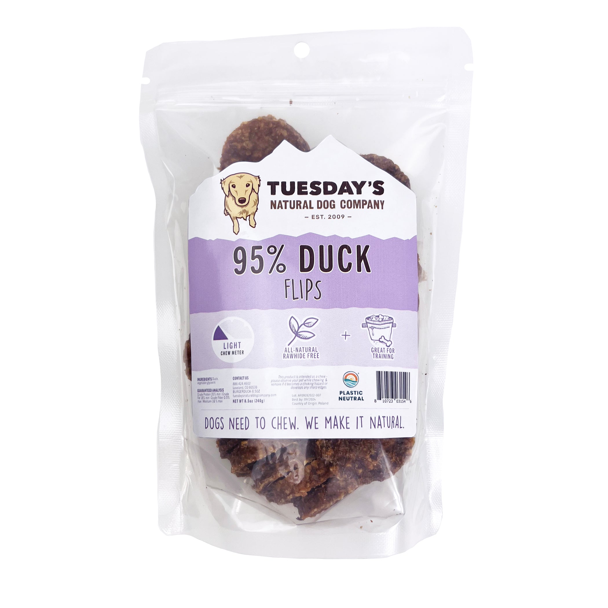 95% Duck Flips - 8.5 oz — WHOLESALE - Tuesday's Natural Dog Company