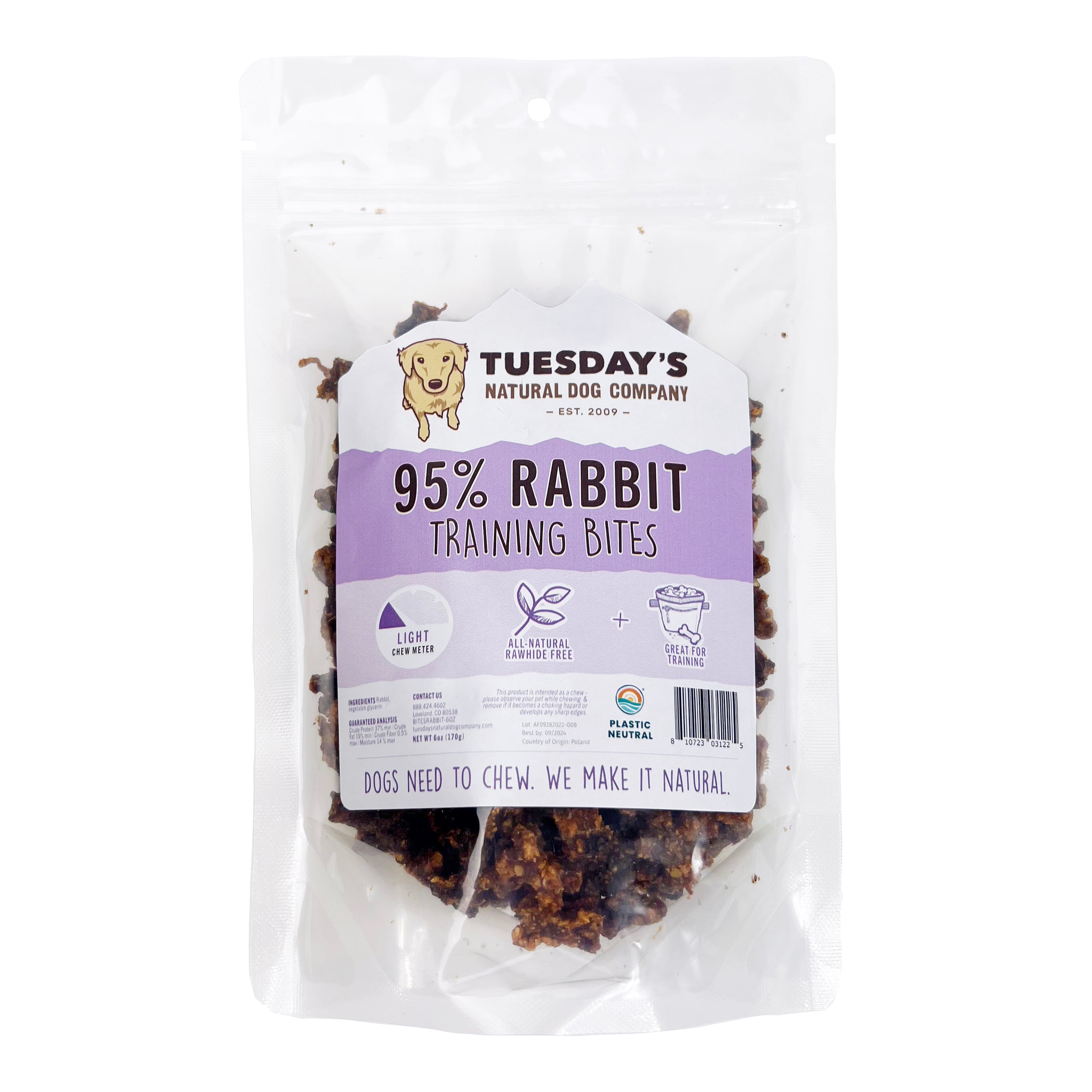 95% Rabbit Training Bites - 6 oz — WHOLESALE - Tuesday's Natural Dog ...