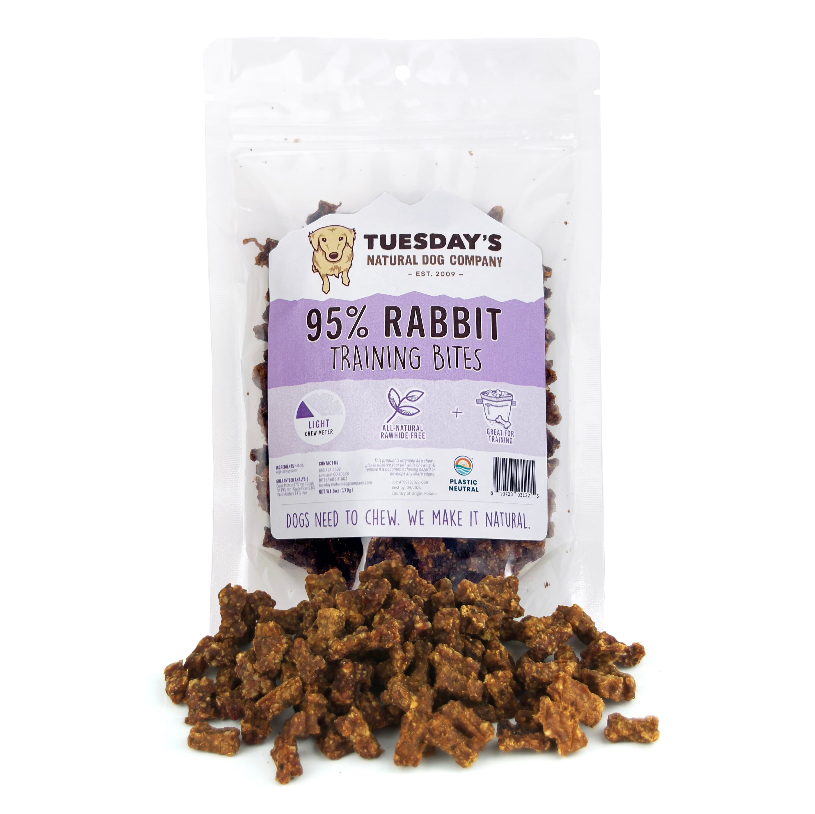 95% Rabbit Training Bites - 6 oz — WHOLESALE - Tuesday's Natural Dog ...