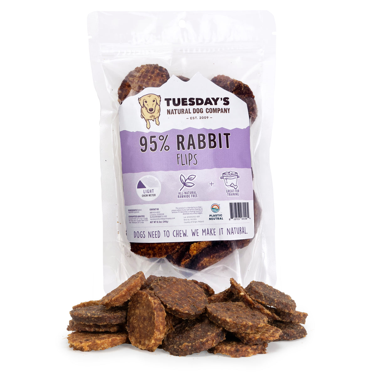 95% Rabbit Flips - 8.5 oz — WHOLESALE - Tuesday's Natural Dog Company