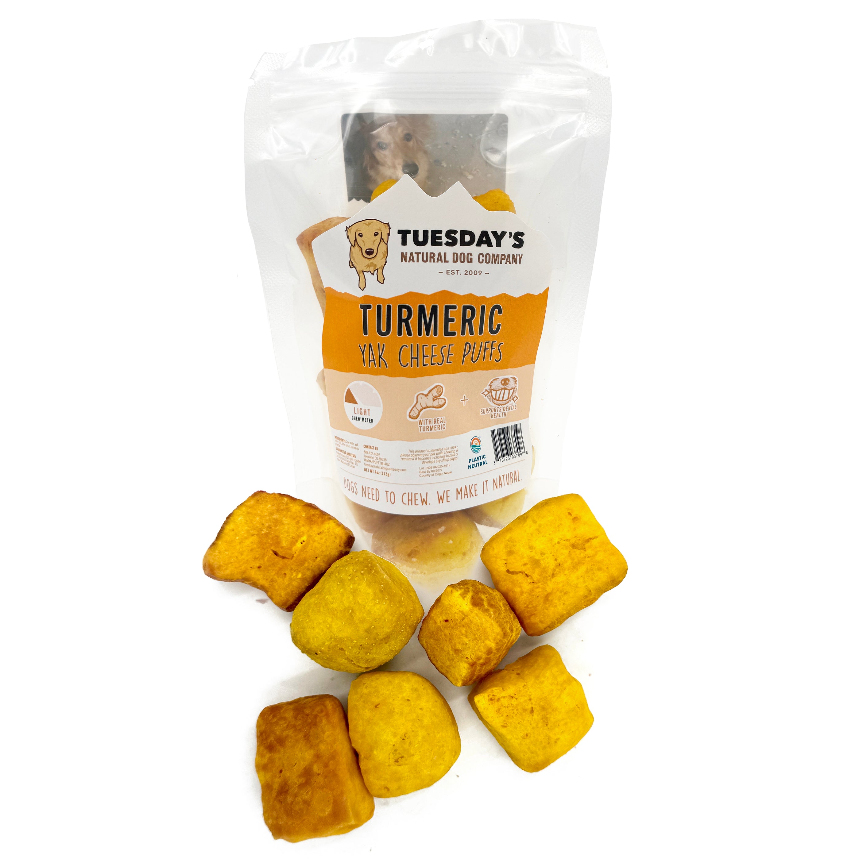 Turmeric Yak Cheese Puffs - 4 oz — WHOLESALE - Tuesday's Natural Dog ...